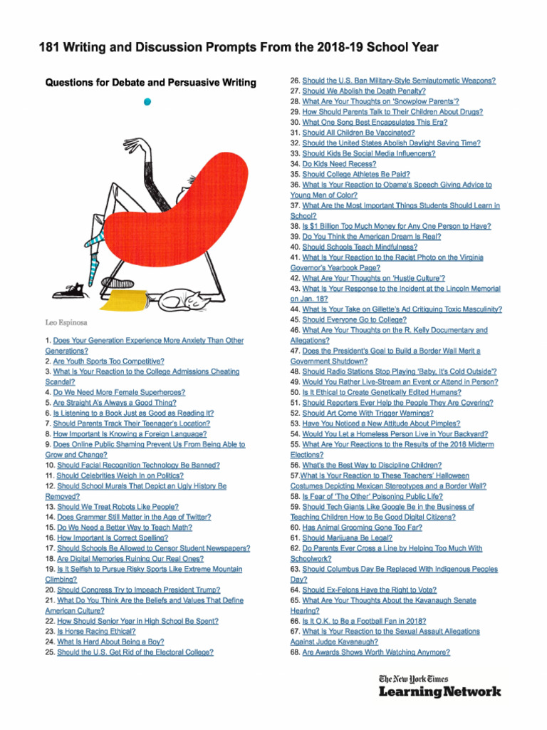 181 writing prompts from NYT | PDF