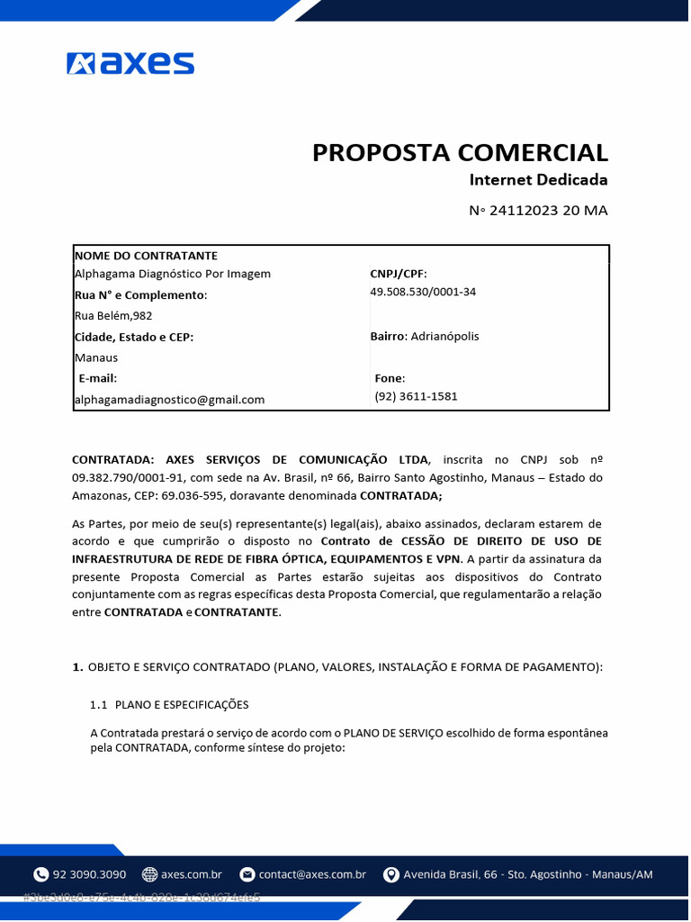 Proposta Comercial ALPHAGAMA Internet Dedicada 50MB MA 24112023 20 Assinado | PDF | Internet