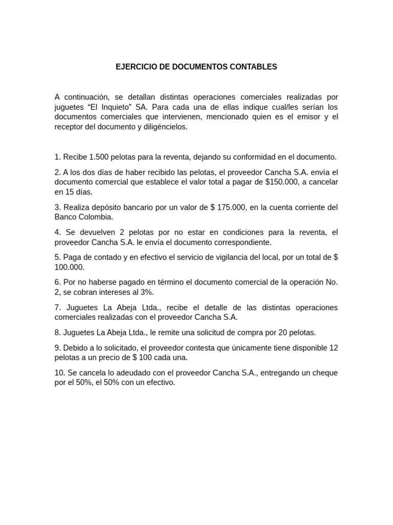 Ejercicio de Documentos Contables | PDF
