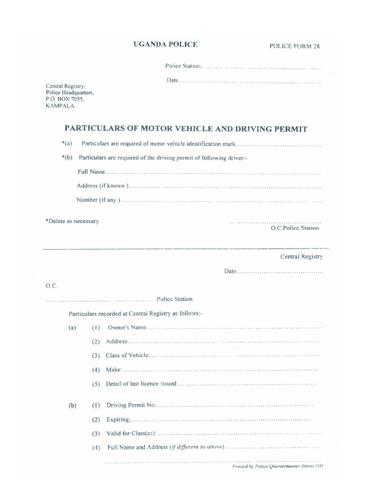 Particulars-of-Motor-Vehicle-and-Driving-Permit-Police-Form-28 | PDF