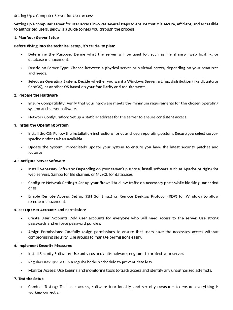 Setting Up A Computer Server For User Access 1 Pdf Computer Security Security