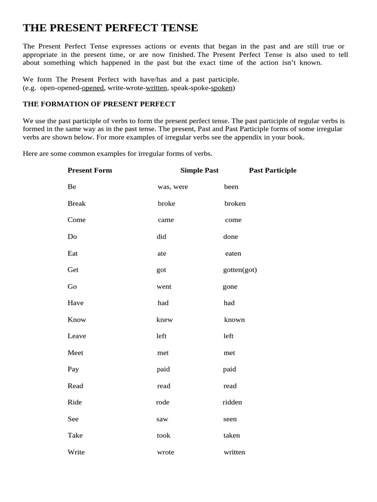 Understanding Present Perfect Tense | PDF | Perfect (Grammar ...