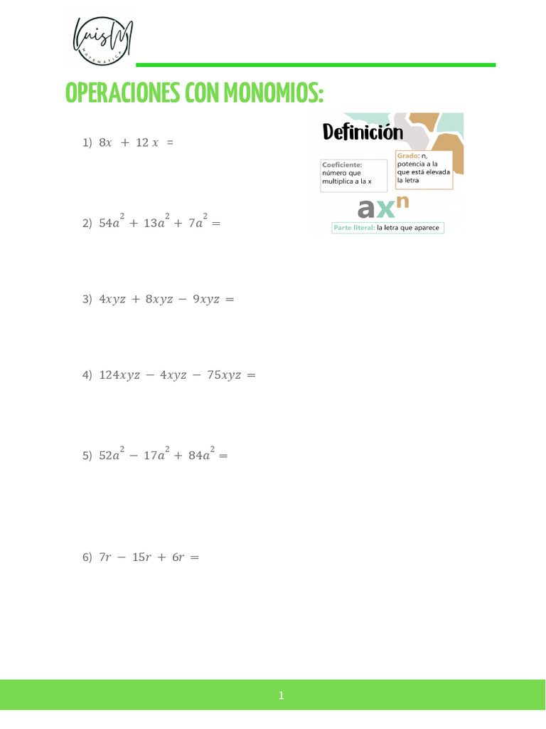 Suma y Resta de Monomios | PDF