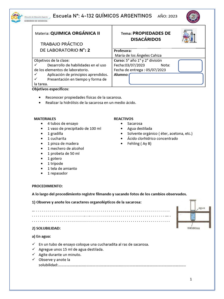 TP 02-Laboratorio-Qo2-Prop Disacáridos | PDF | Sacarosa | Química