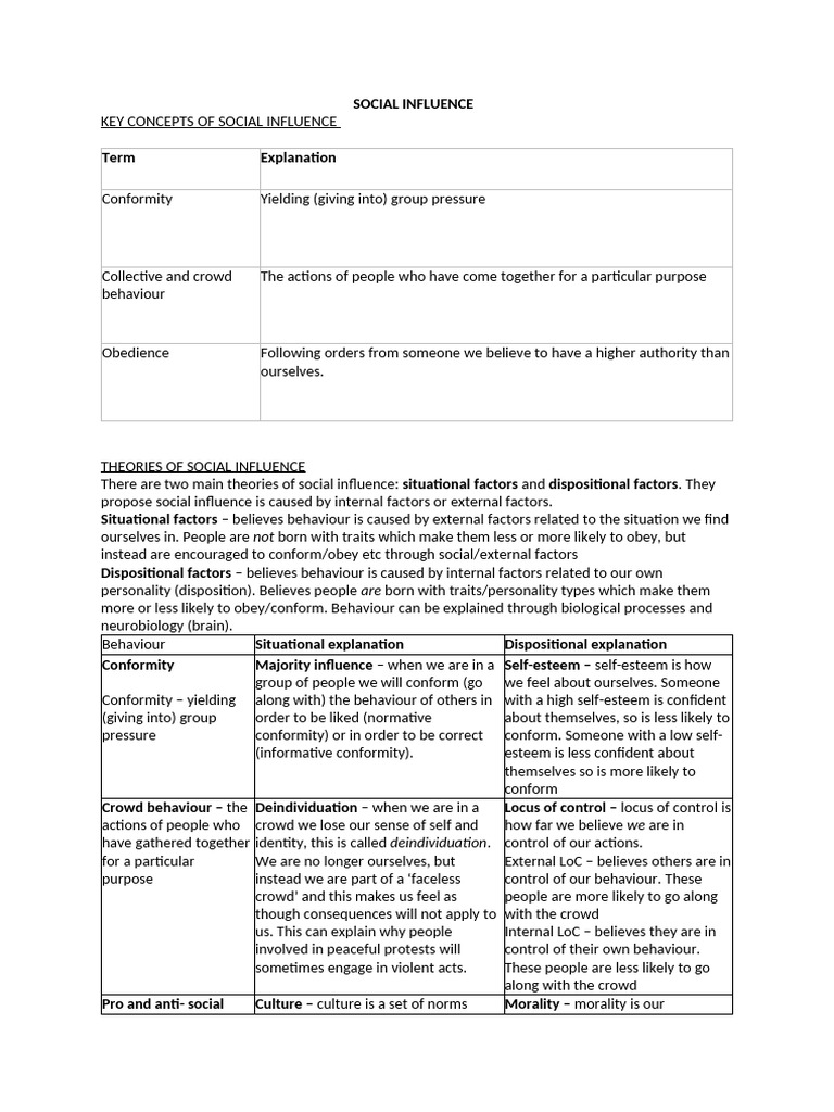 Key Concepts and Theories of Social Influence | PDF | Memory | Long ...