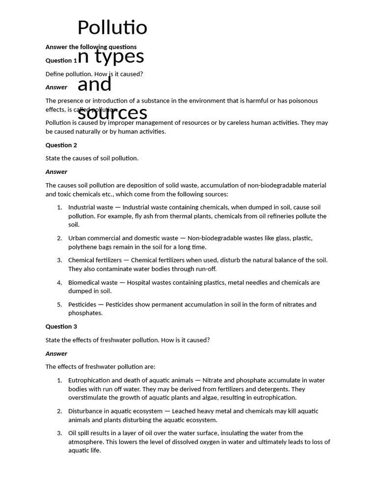 Causes and Effects of Pollution Explained | PDF | Water Pollution ...