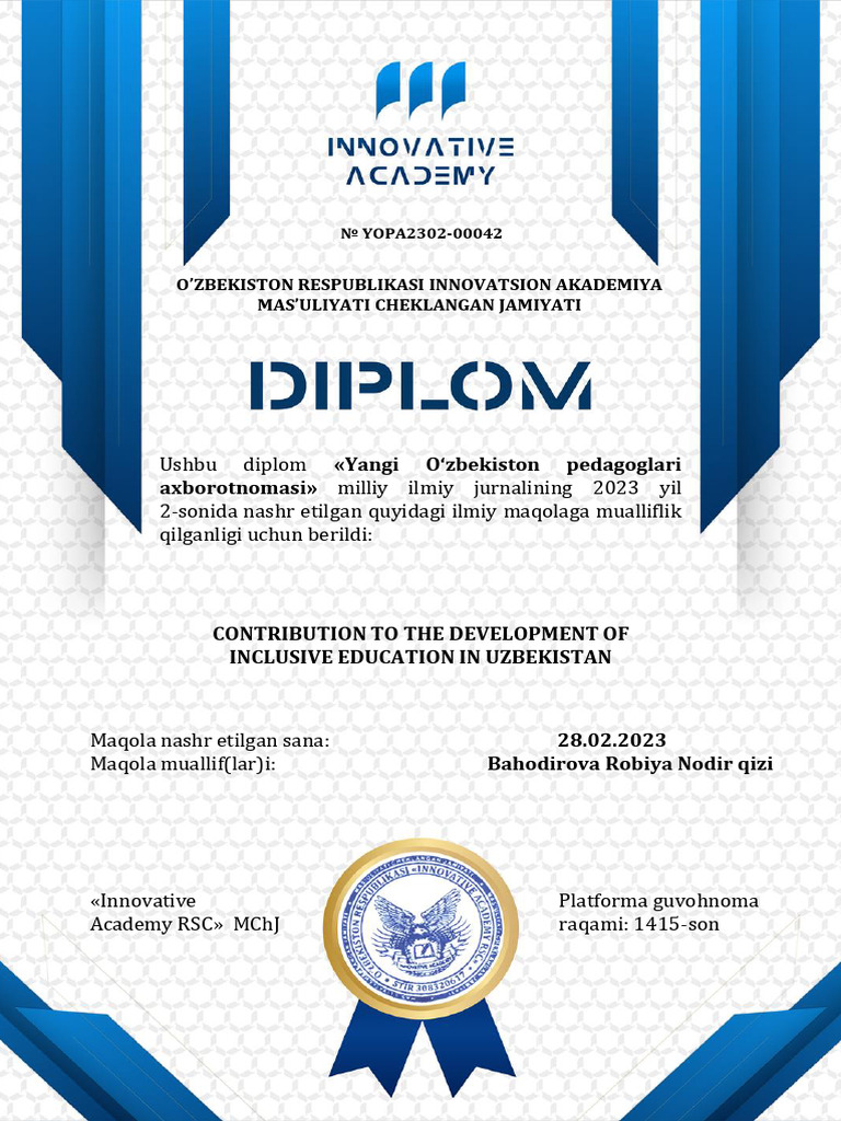 Bahodirova Robiya Nodir Qizi | PDF