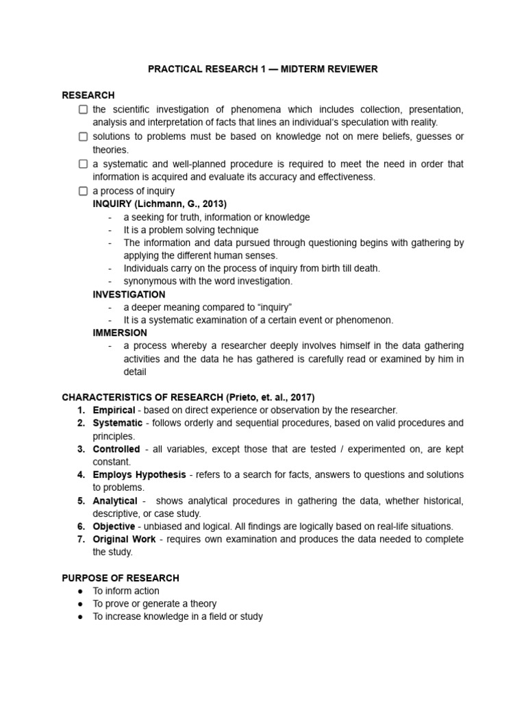 PR1-MIDTERM-REVIEWER | PDF | Scientific Method | Quantitative Research