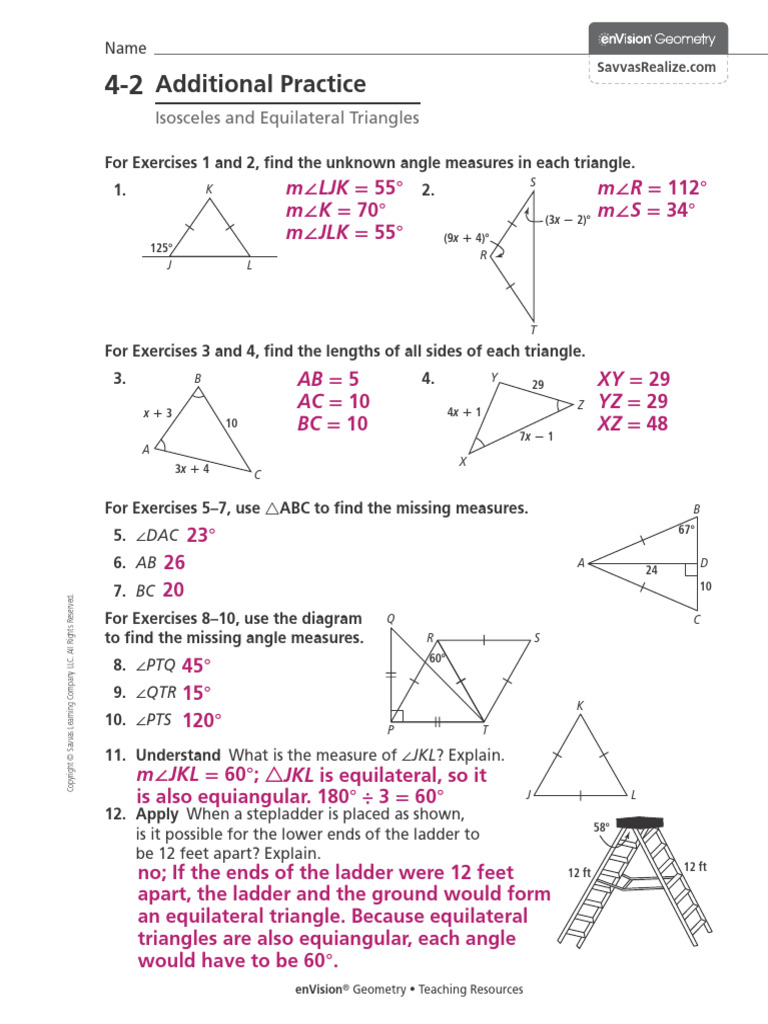 Answer Key - 4-2 - Additional Practice | PDF | Euclid | Geometric Shapes