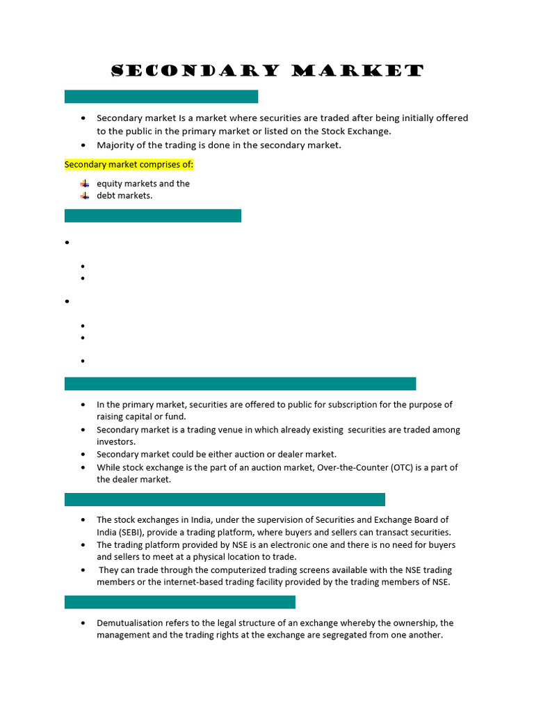 Understanding the Secondary Market | PDF | Stocks | Bonds (Finance)