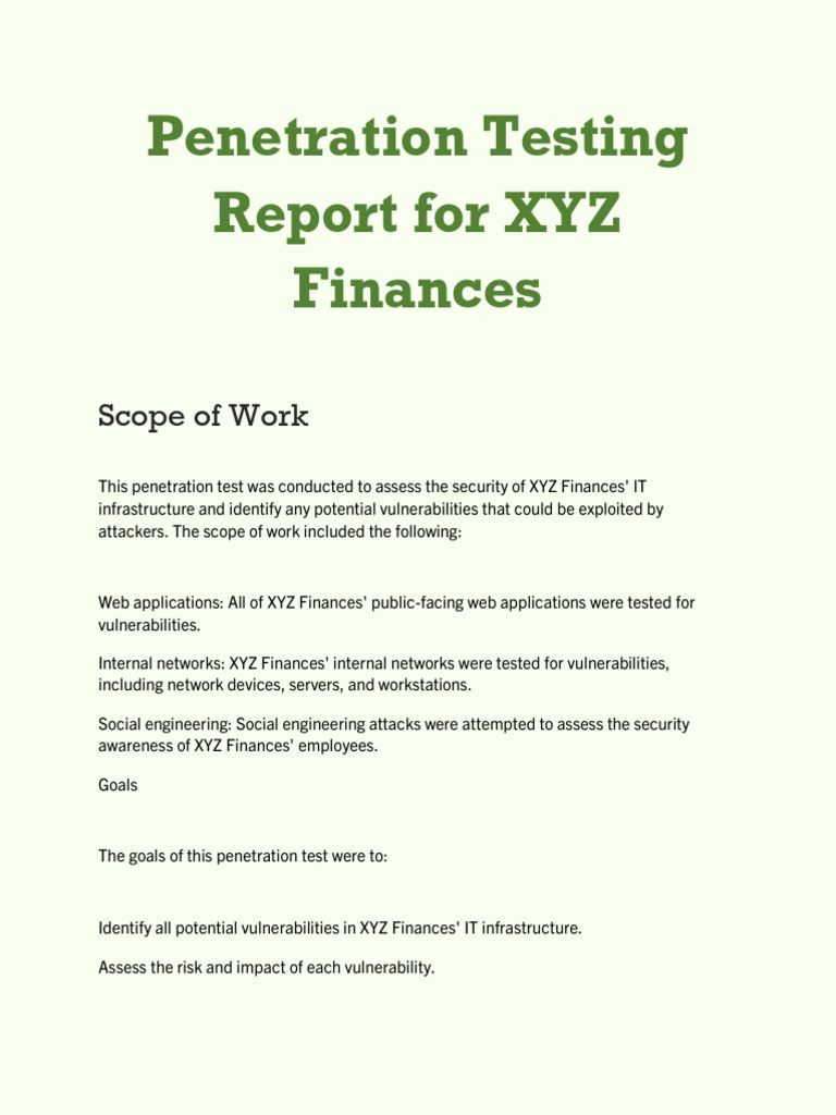 Sample Pen Testing Report For XYZ Finances | PDF | Penetration Test ...