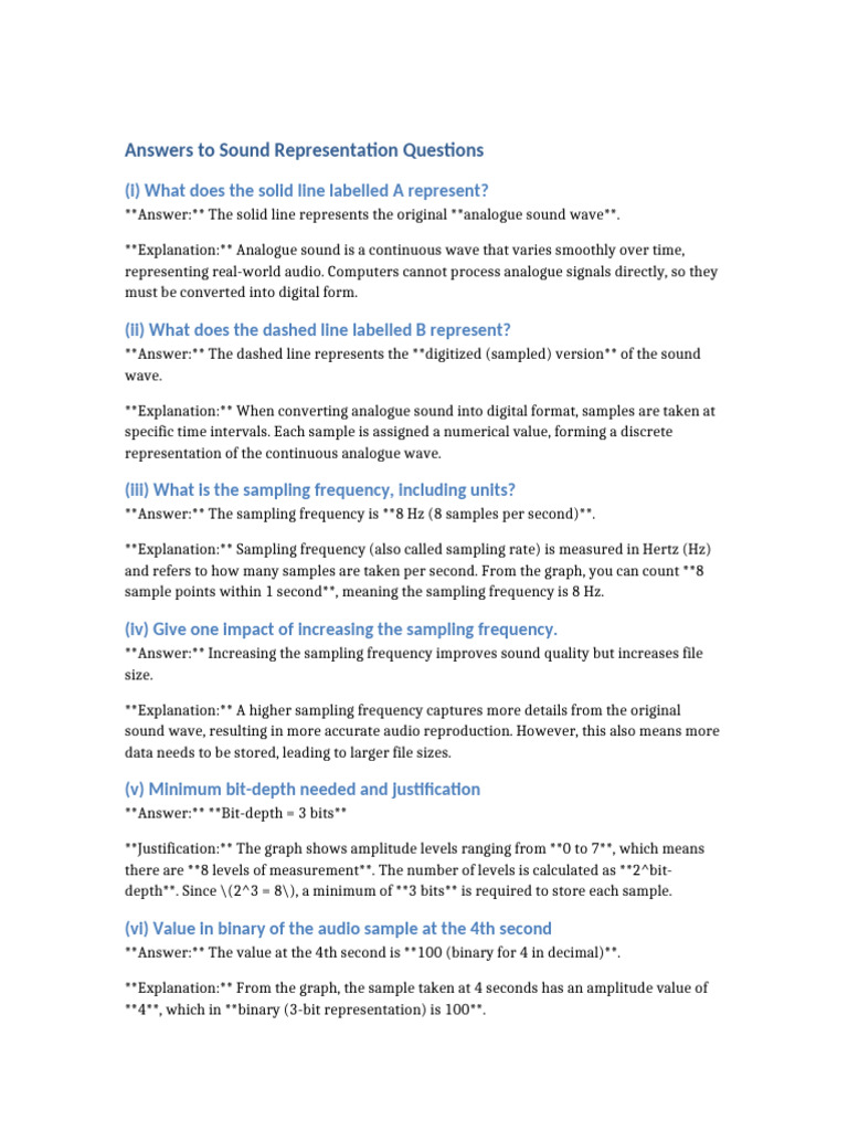 Sound Representation Answers | PDF | Sampling (Signal Processing ...