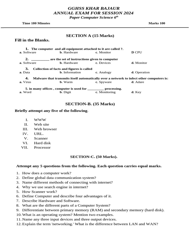 Computer Science Class 6th | PDF