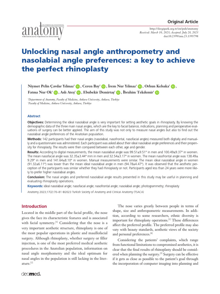 Unlocking Nasal Angle Anthropometry and Nasolabial Angle Preferences_ a ...
