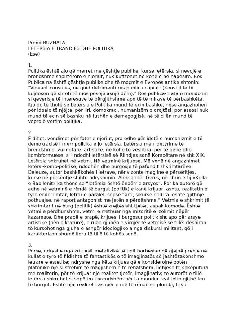 Letërsia e Trandjes Dhe Politika | PDF