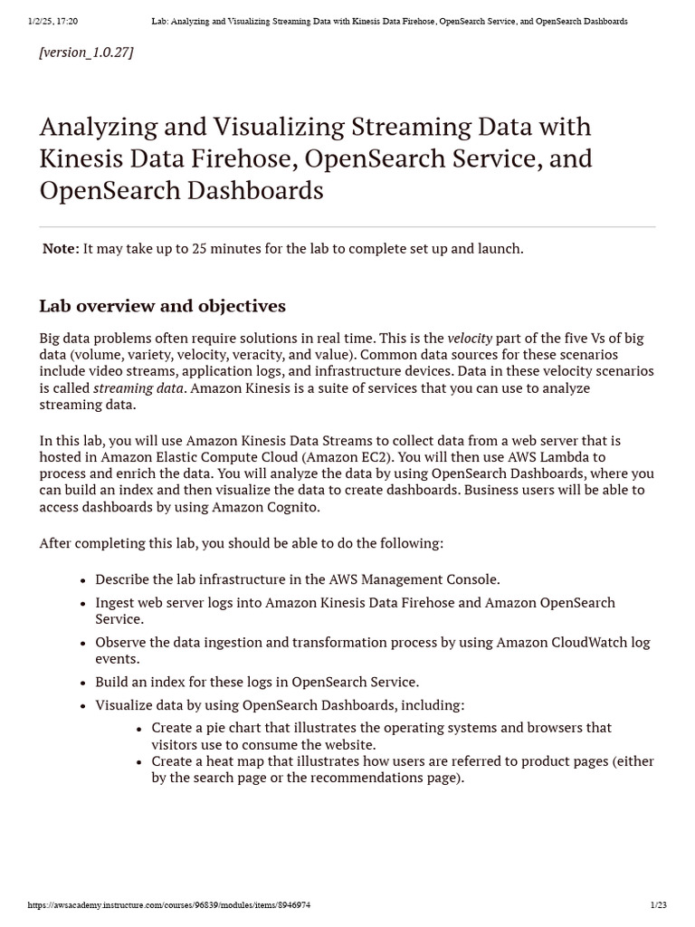 Lab - Analyzing and Visualizing Streaming Data With Kinesis Data Firehose, OpenSearch Service ...