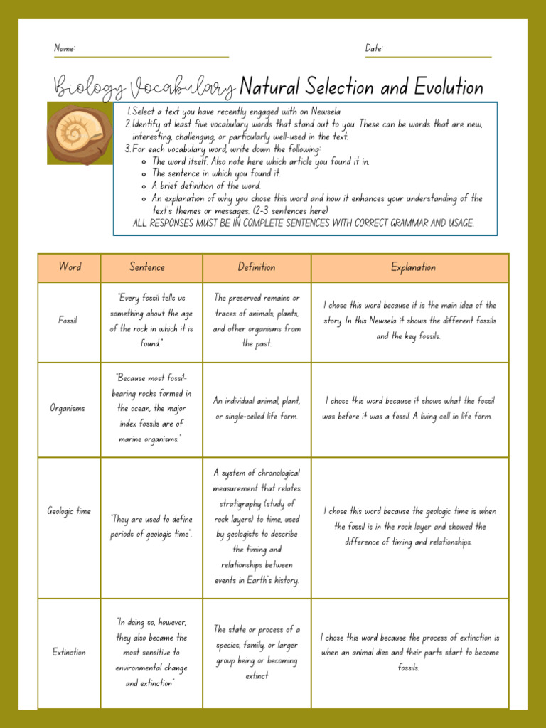 Biology Vocabulary - Natural Selection and Evoluation | PDF | Fossil ...