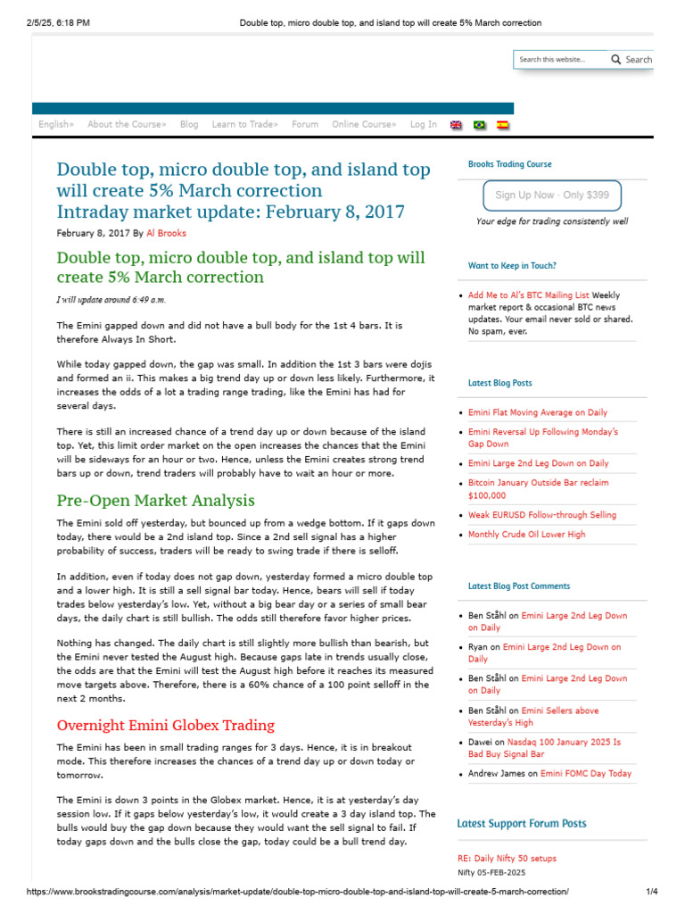 Double Top, Micro Double Top, and Island Top Will Create 5% March ...
