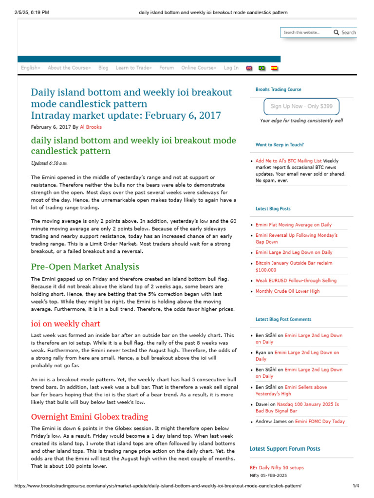 Daily Island Bottom and Weekly Ioi Breakout Mode Candlestick Pattern ...