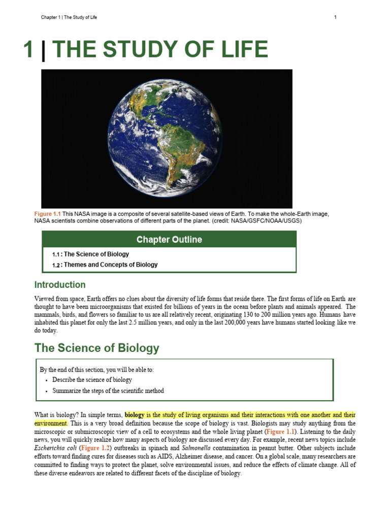 College Biology Chapter 1 Study of Life | PDF | Hypothesis | Life