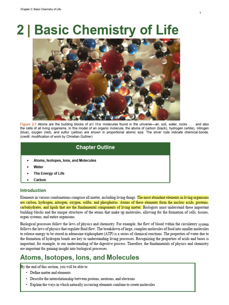 College Biology Chapter 2 Basic Chemistry of Life | PDF | Chemical ...