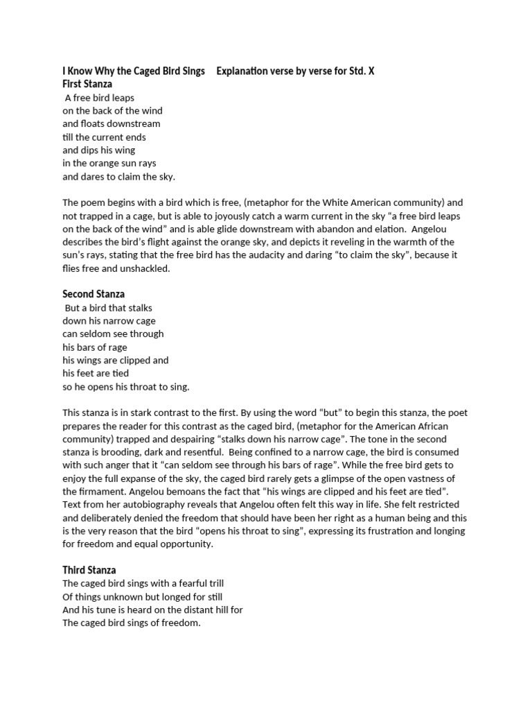 Verse-by-Verse Analysis of Caged Bird | PDF