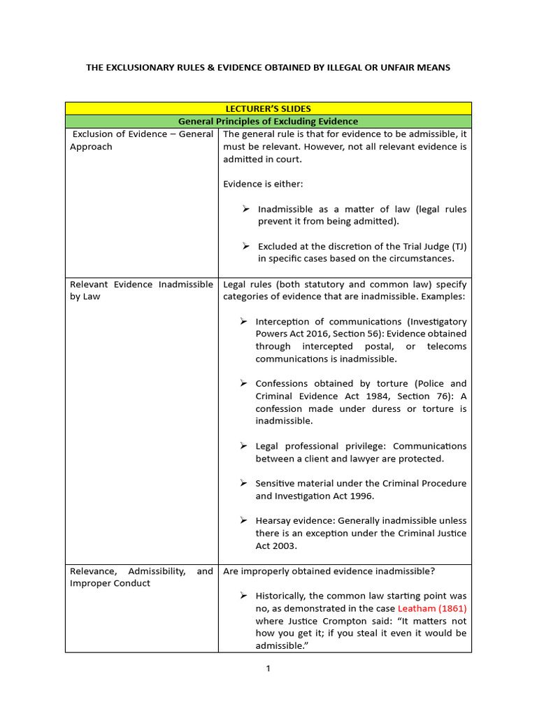 Topic 2 The Exclusionary Rules and Evidence Obtained by Illegal | PDF ...