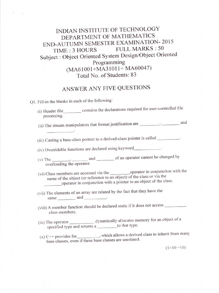 MA61001 MA31011 MA60047 Object Oriented System Design Programming | PDF