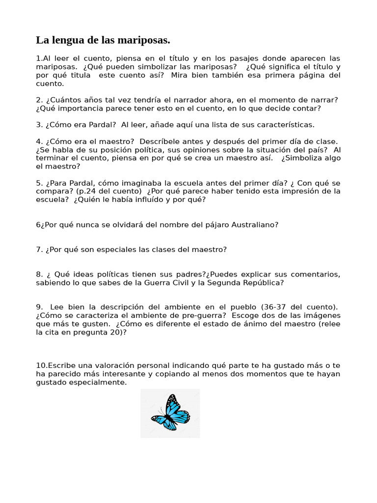 Análisis de "La lengua de las mariposas" | PDF