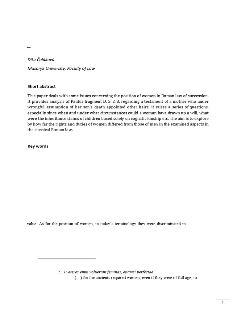 Women's Rights in Roman Succession Law | PDF | Inheritance