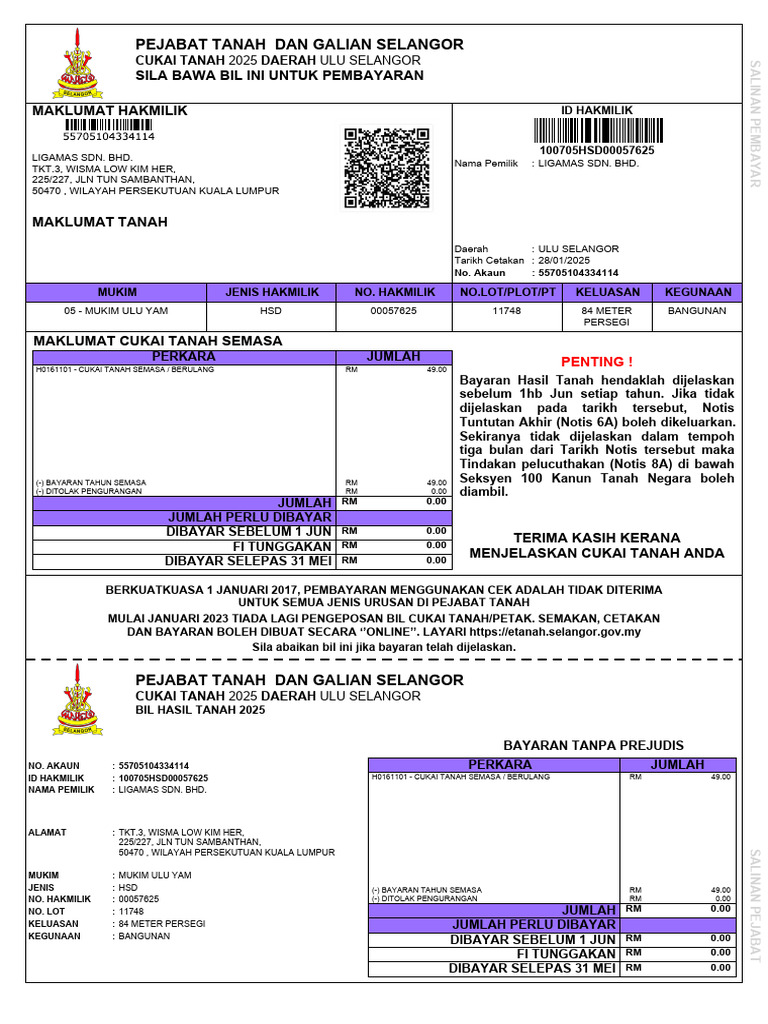 Cukai Tanah 2025 Farid | PDF
