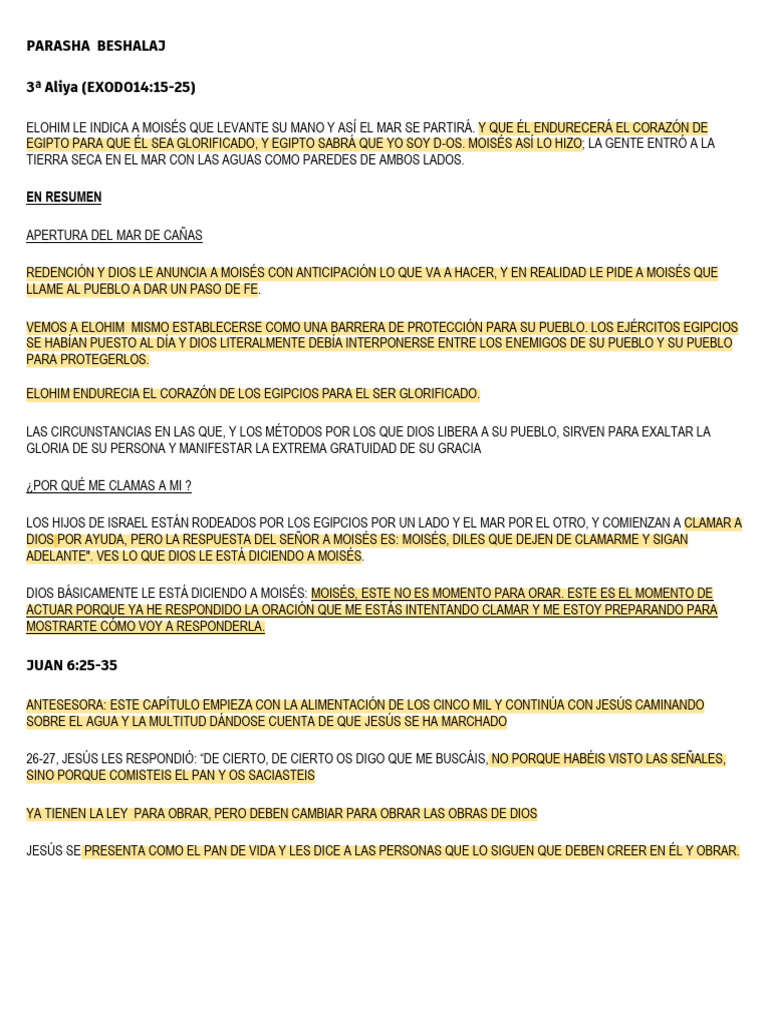 PARASHA BESHALAJ ALIYA 3res | PDF