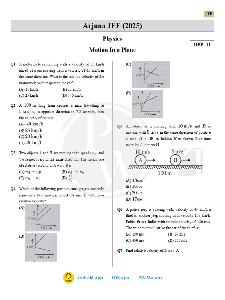 Motion in A Plane - DPP 11 (Of Lec 13) - Arjuna JEE 2025 | PDF | Velocity | Mechanics