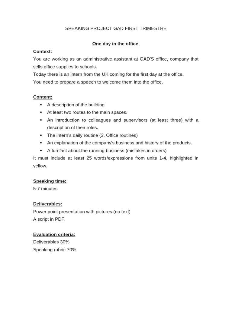 Gad Speaking Project First Trimestre | PDF