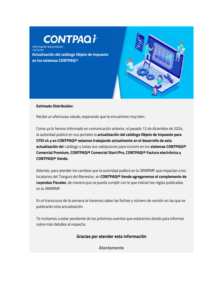 Actualización Del Catálogo Objeto de Impuesto en Los Sistemas CONTPAQi® | PDF