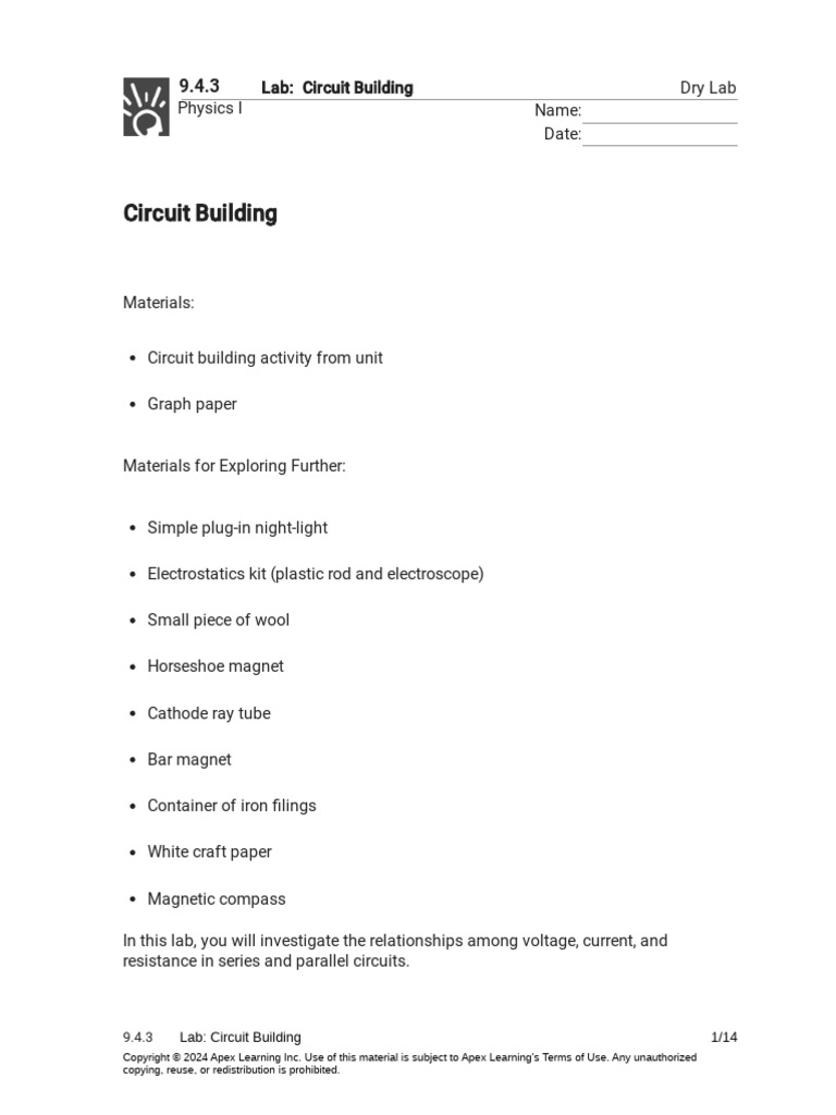 9.4.3 Lab - Circuit Building (Dry Lab) | PDF | Voltage | Series And ...