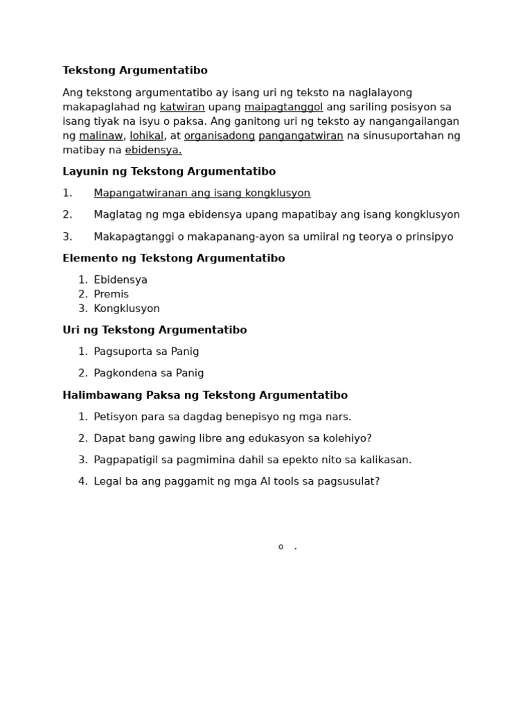 Tekstong Argumentatibo | PDF