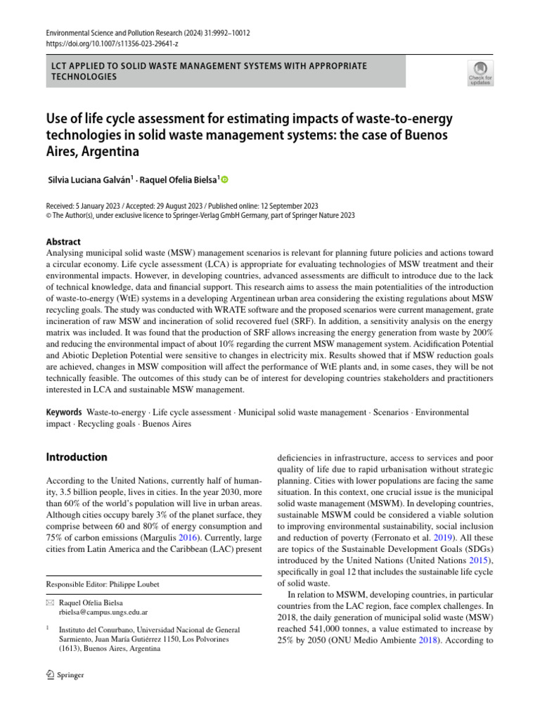 s11356-023-29641-z | PDF | Waste Management | Life Cycle Assessment