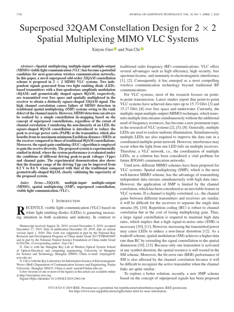 Superposed 32QAM Constellation Design For 2 2 Spatial Multiplexing MIMO VLC Systems | PDF | Mimo ...