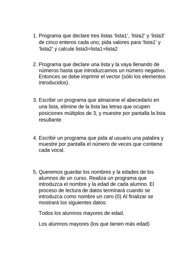 Ejercicios de Listas (1) | PDF Ejercicios de Listas (1) | PDF