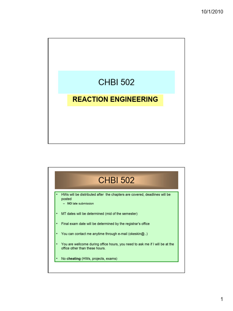 Chbi502 Chapter 3 | PDF | Chemical Reactor | Chemical Engineering