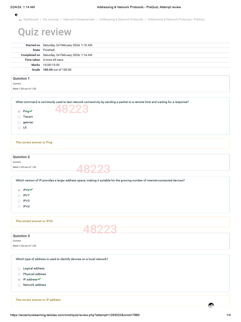 Addressing & Network Protocols - PreQuiz_ Attempt Review | PDF | Internet Protocol Suite ...