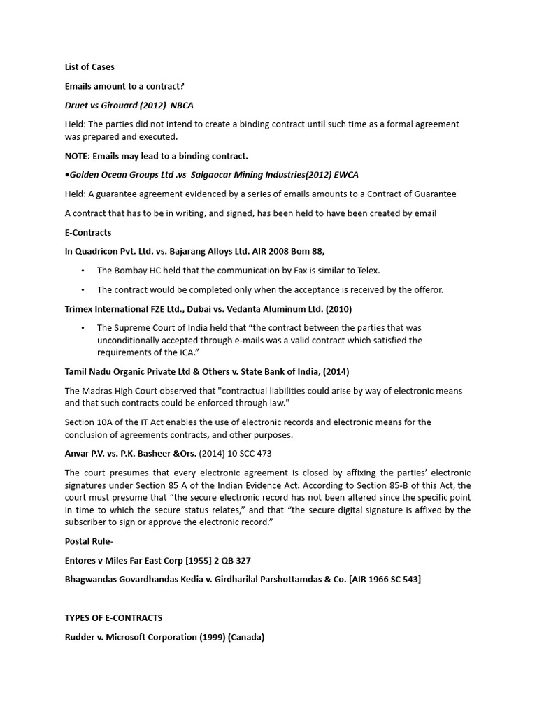 List of Cases ecom | PDF | Offer And Acceptance | Private Law