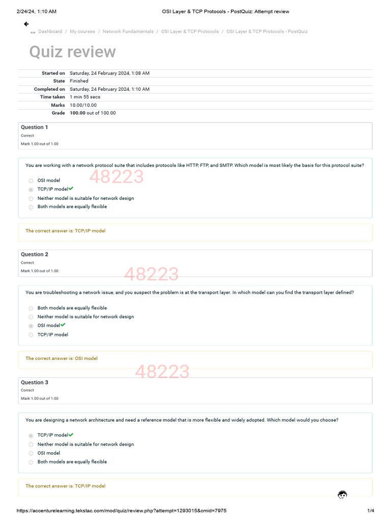 OSI Layer & TCP Protocols - PostQuiz - Attempt Review | PDF | Computer Network | Osi Model