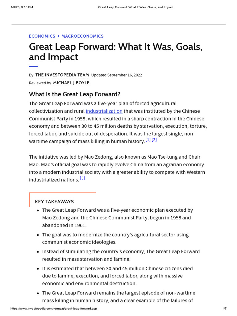 Great Leap Forward - What It Was, Goals, and Impact | PDF | Famine ...