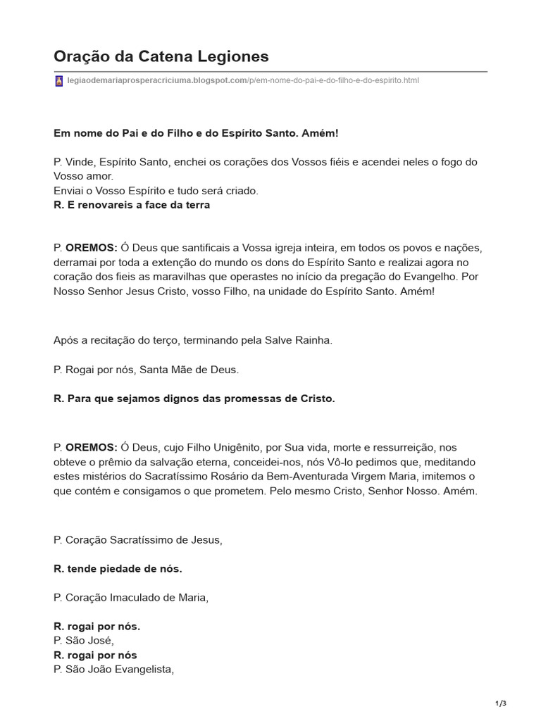 Oração Catena Legionis: Guia Completo | PDF | Maria, mãe de Jesus | Rosário