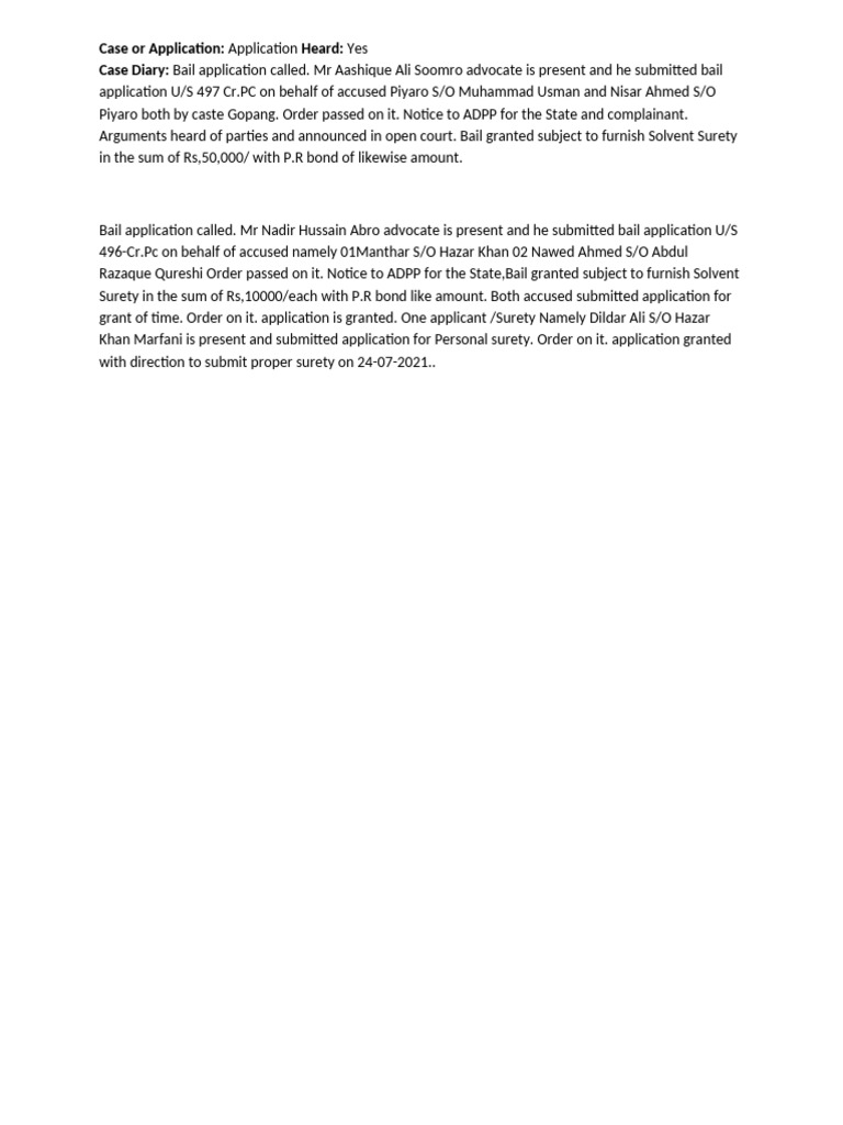 Bail Application Diary | PDF