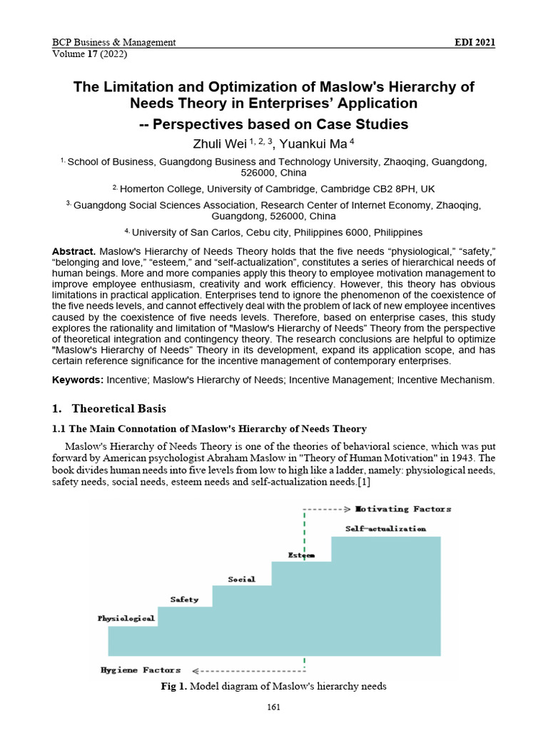 The Limitation and Optimization of Maslows Hierar | PDF | Behavioural ...