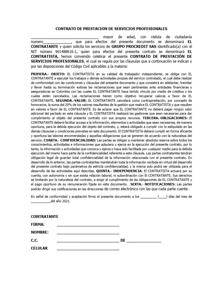Contrato de Prestacion de Servicios Profesionales v2 | PDF