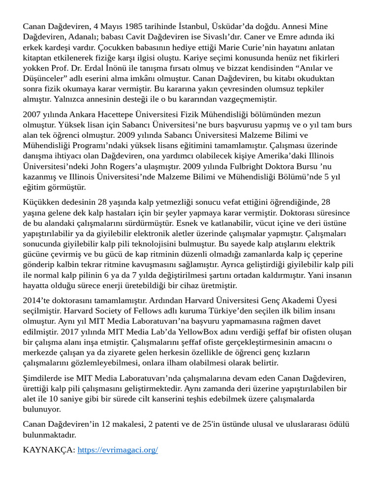 Canan Dağdeviren Biyografisi | PDF